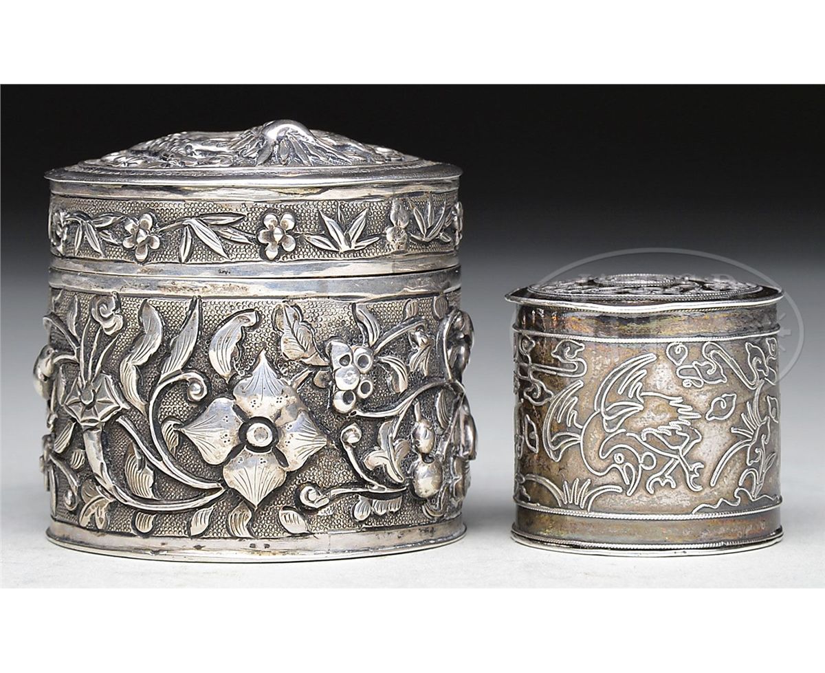 TWO SILVER OPIUM BOXES.
