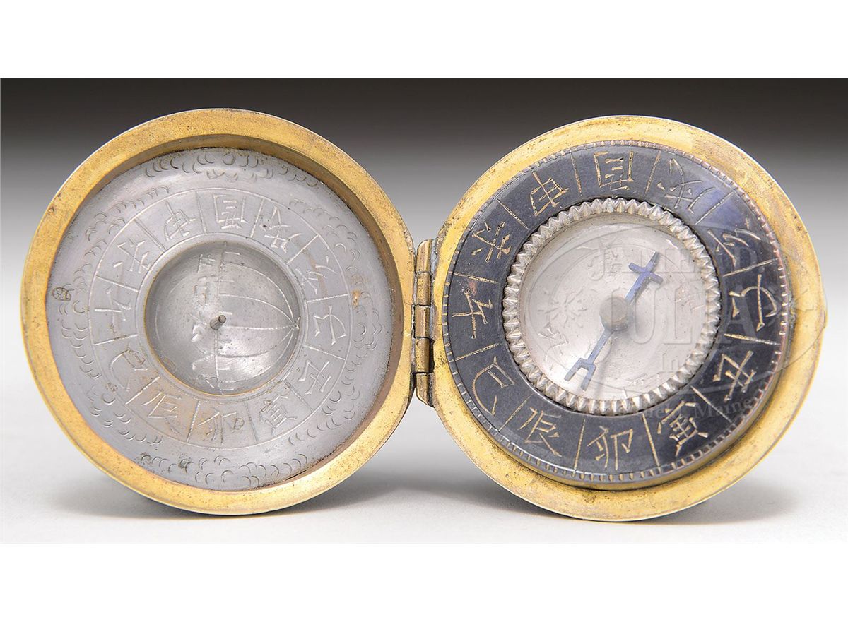 JAPANESE SILVER-CASED COMPASS AND SCAPHE SUNDIAL.