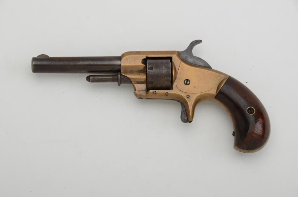 Whitneyville spur trigger brass frame revolver, .22 cal., 3-1/4” barrel ...