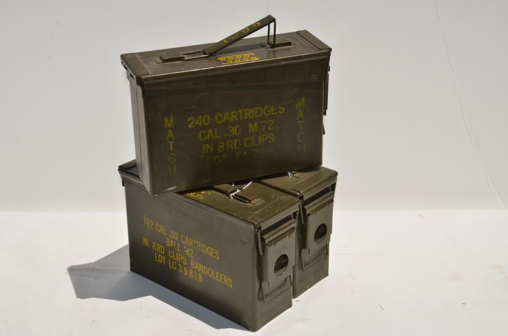 Bonanza lot of ammo in 6 small metal ammo cans consisting of a can of ...