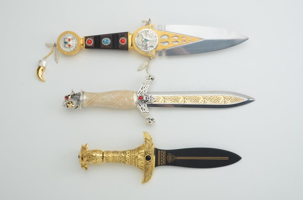 Lot of 3 modern decorative display knives including a beautifully wood ...