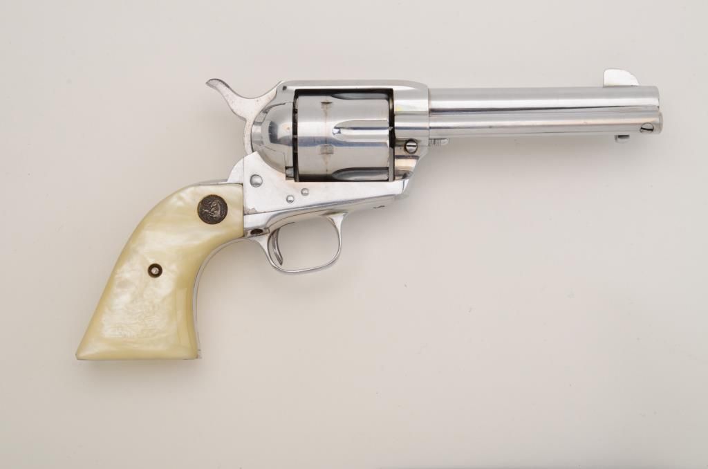 Colt SAA revolver, .45 cal., 4-3/4” barrel, re-nickeled finish, pearl ...