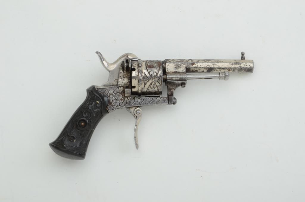 Petite French folding trigger pinfire revolver, .22 cal., 2-1/4” barrel ...