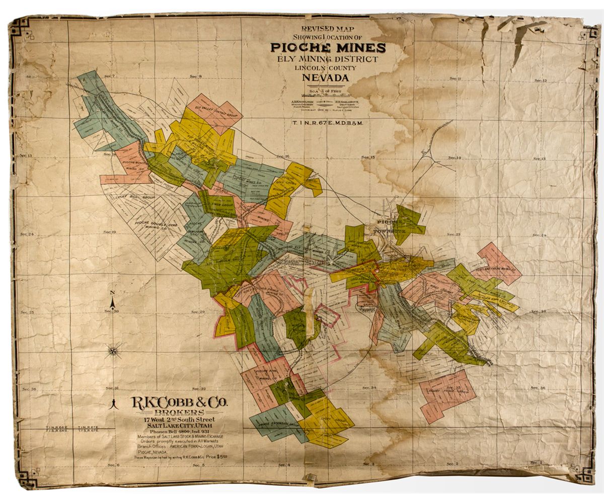 NV,Pioche-Lincoln County,Pioche, Ely Mining District Map