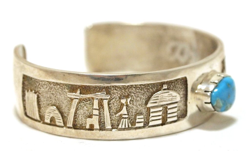 Old Pawn Navajo Turquoise Sterling Silver Storyteller Cuff Bracelet ...