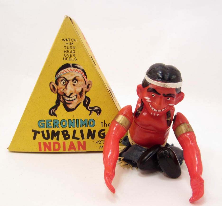 VINTAGE GERONIMO THE TUMBLING INDIAN WIND UP TOY IN ORIGINAL BOX