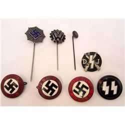 LOT OF 8 GERMAN NAZI PARTY BADGES AND STICK PINS