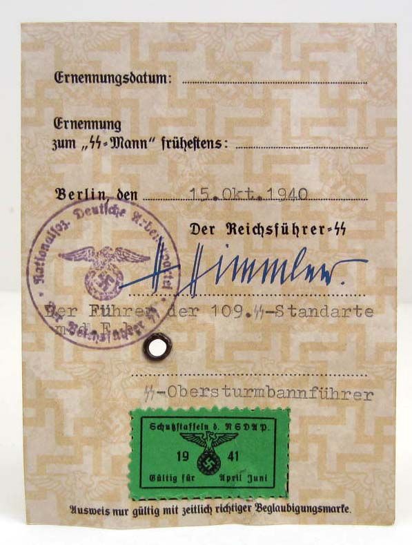 GERMAN NAZI SS NSDAP ID CARD W/ PHOTO