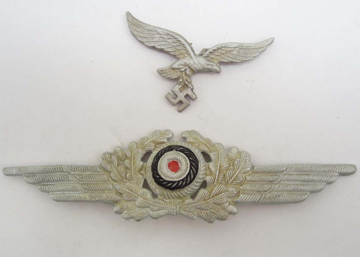 SET OF 2 GERMAN NAZI LUFTWAFFE HAT BADGES