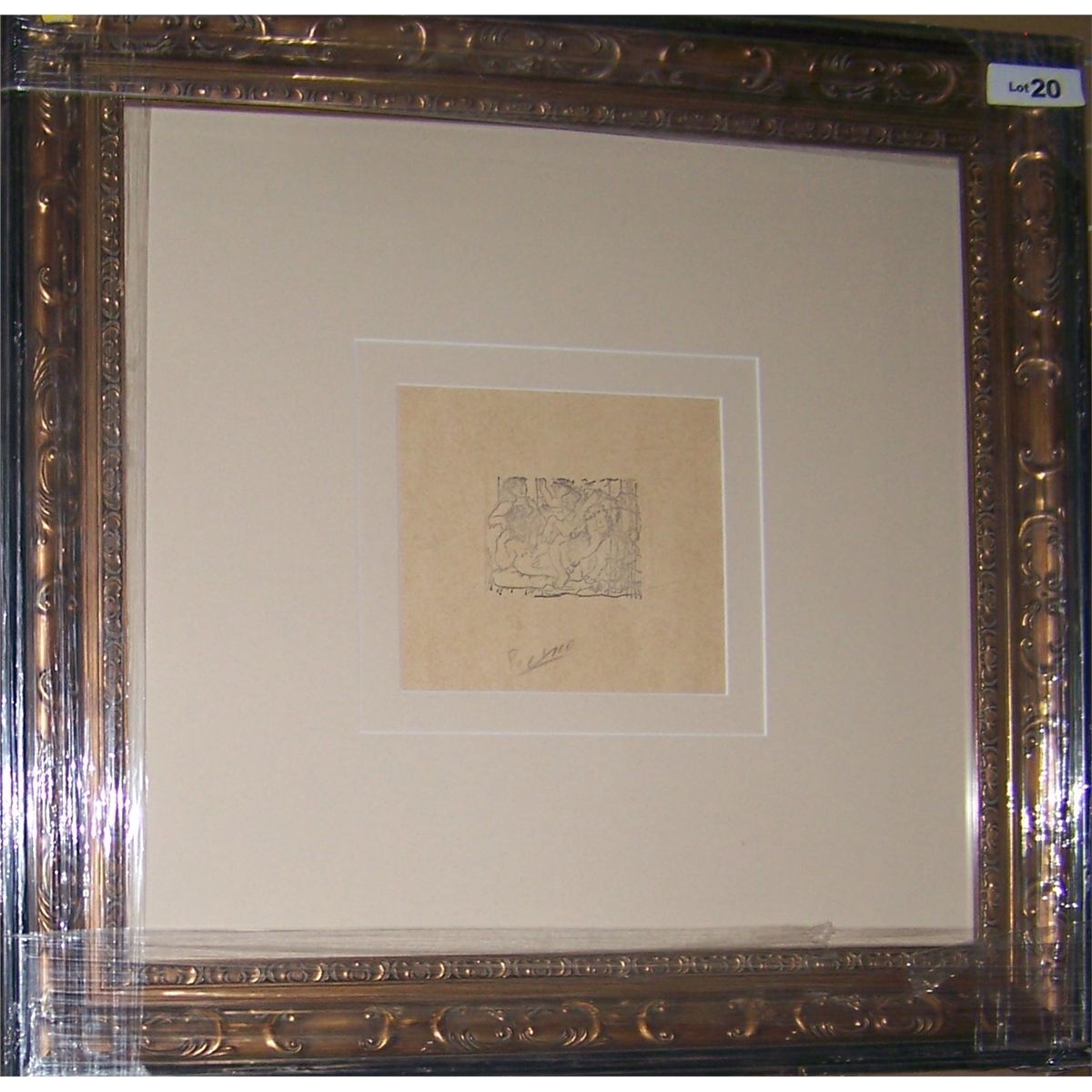 PABLO PICASSO, PENCIL SIGNED VERY RARE ETCHING, CUSTOM FRAMED. "SCULTOR ...