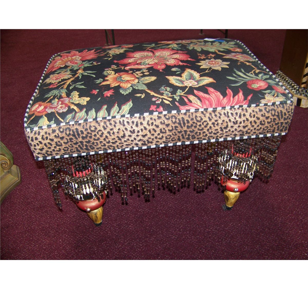 MACKENZIE CHILDS FOOT STOOL WITH FRINGE