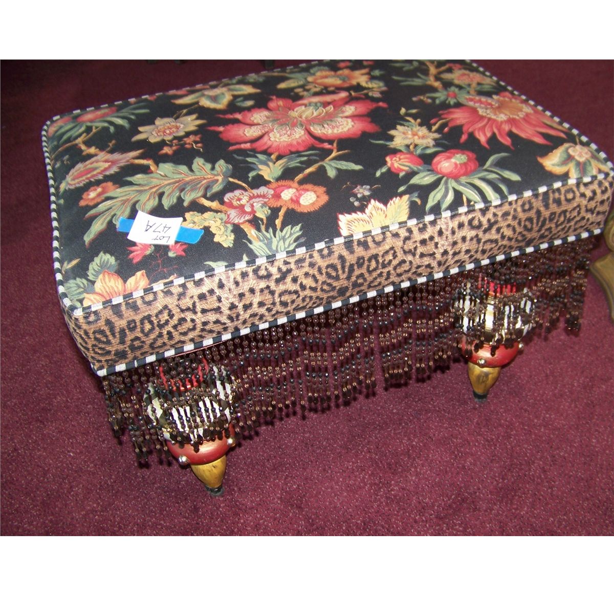 MACKENZIE CHILDS FOOT STOOL WITH FRINGE