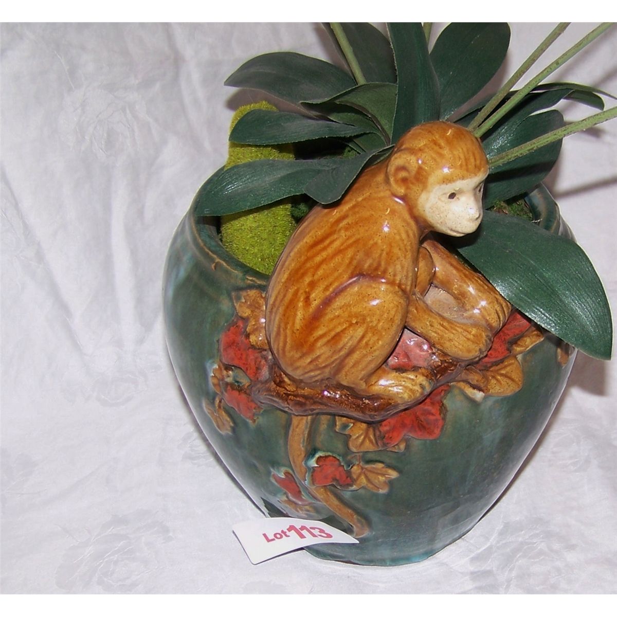HAND PAINTED CERAMIC MONKEY FLOWER POT