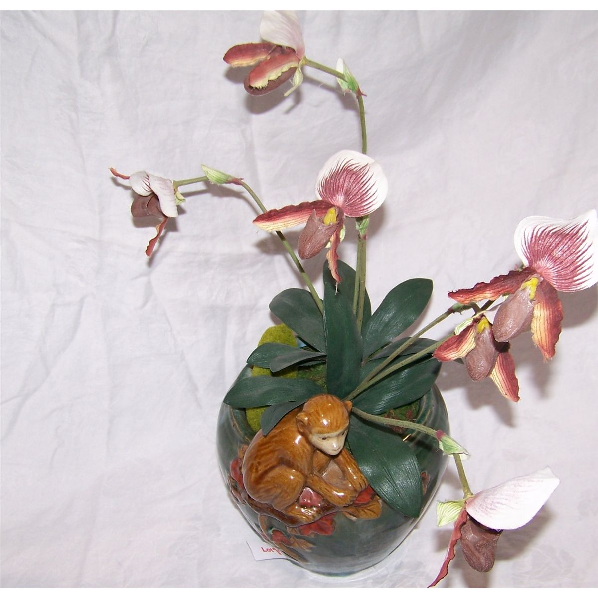 HAND PAINTED CERAMIC MONKEY FLOWER POT