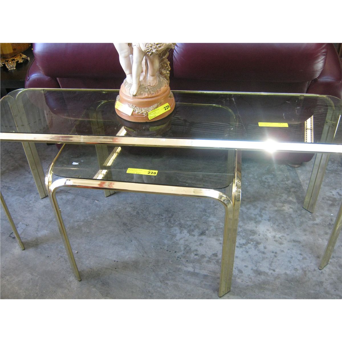 Brass and glass bed side table and consol table