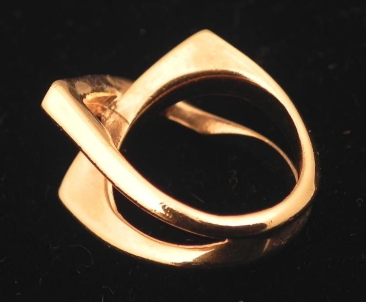 Heavy Gold Electroplate & Diamond Modern X Cross Ring