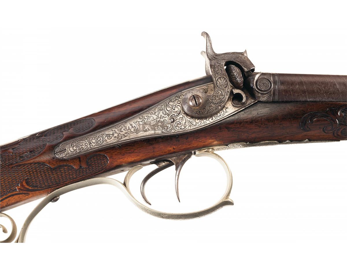 Engraved and Gold Inlaid German Double Barrel Damascus 16 Gauge ...
