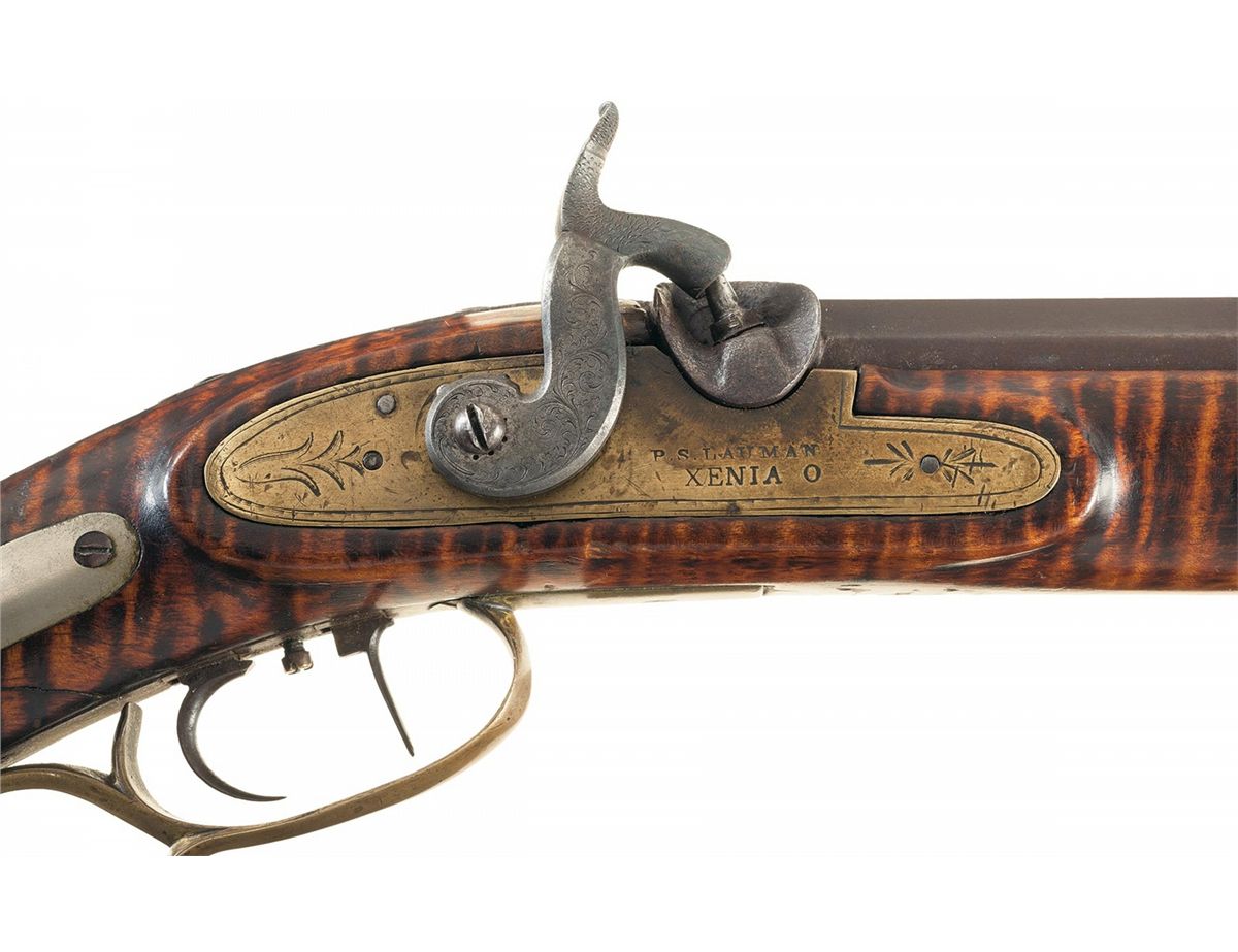 P.S. Lauman/B. Sells Xenia Ohio Marked Half-Stock Percussion Rifle with ...