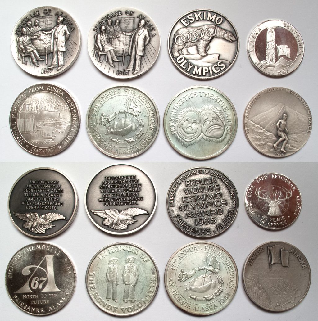 Eight sterling silver medallions