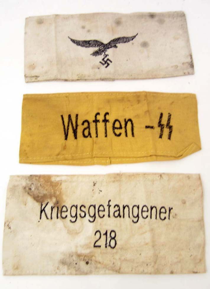 LOT OF 3 GERMAN NAZI ARM BANDS - LUFTWAFFE, WAFFEN SS & KRIEGSGEFANGER