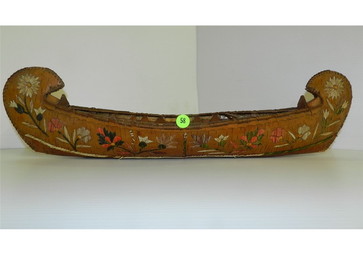 amazing Native American handmade bark canoe with porcupine colored ...