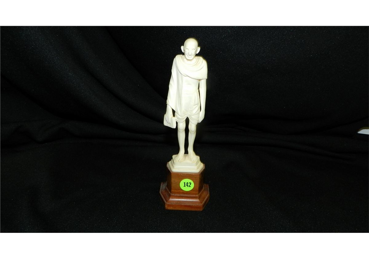 vintage (pre ban) Ivory hand carved statue of Mahatma Gandhi on wood ...