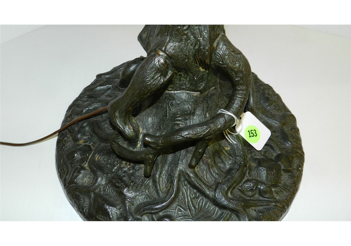 outstanding antique Tiffany style stained glass lamp with bronze tree ...