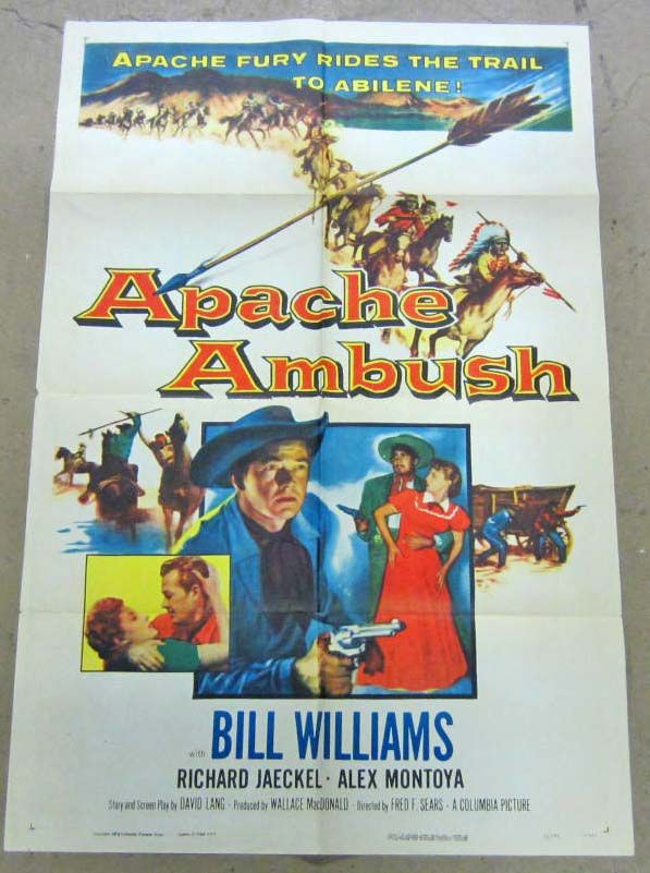 1955 APACHE AMBUSH MOVIE POSTER STARRING BILL WILLIAMS TEX WRITTER