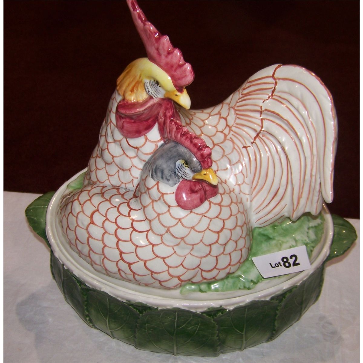 ROOSTER & HEN HAND PAINTED CERAMIC