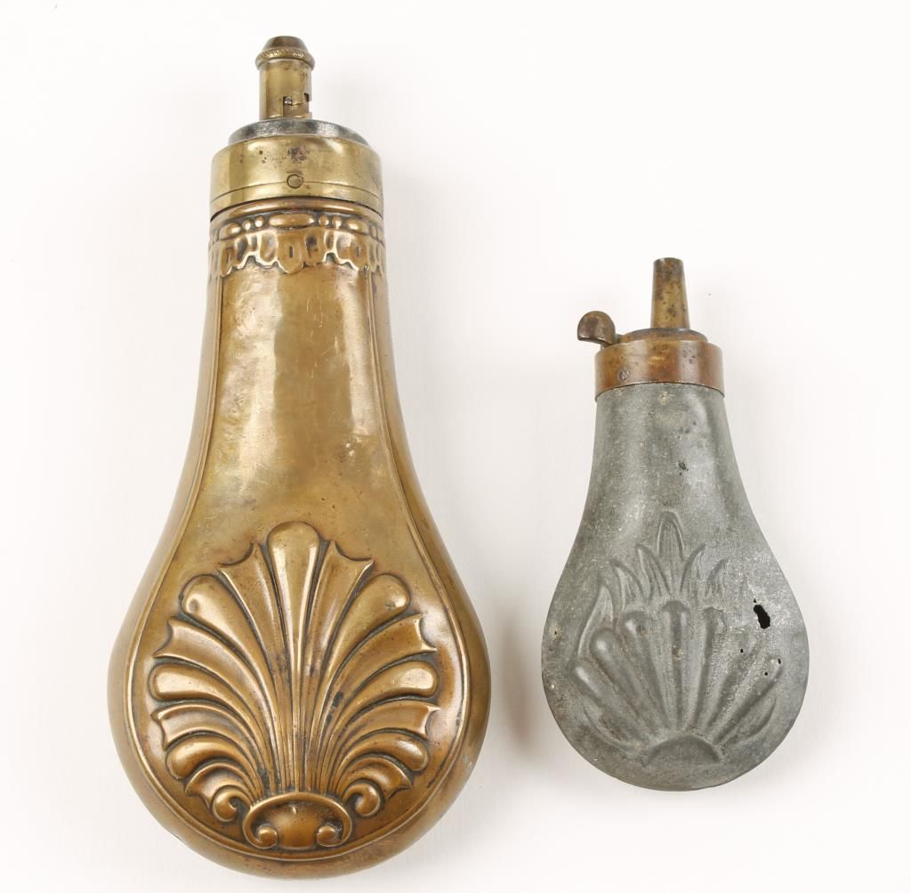 2 Antique Old West Cowboy Era Gun Powder Flasks