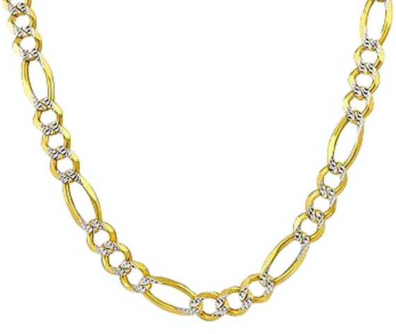 22" 14k Solid Gold Pave Figaro Chain 3.8mm wide