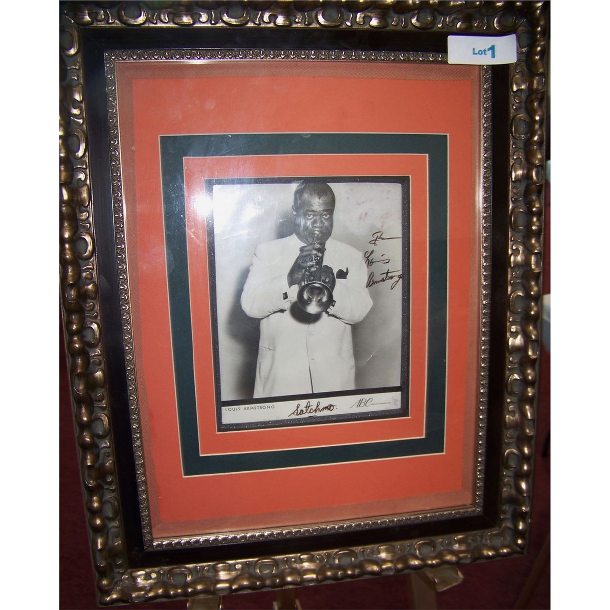 LOUIS ARMSTRONG SIGNED BLACK & WHITE FRAMED PHOTOGRAPH "SATCHMO"