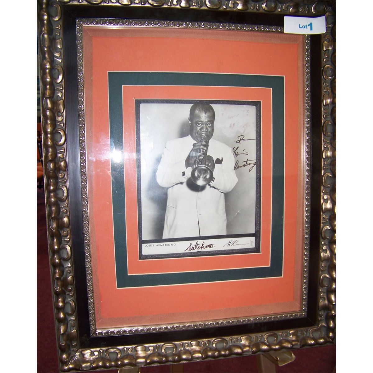 LOUIS ARMSTRONG SIGNED BLACK & WHITE FRAMED PHOTOGRAPH "SATCHMO"