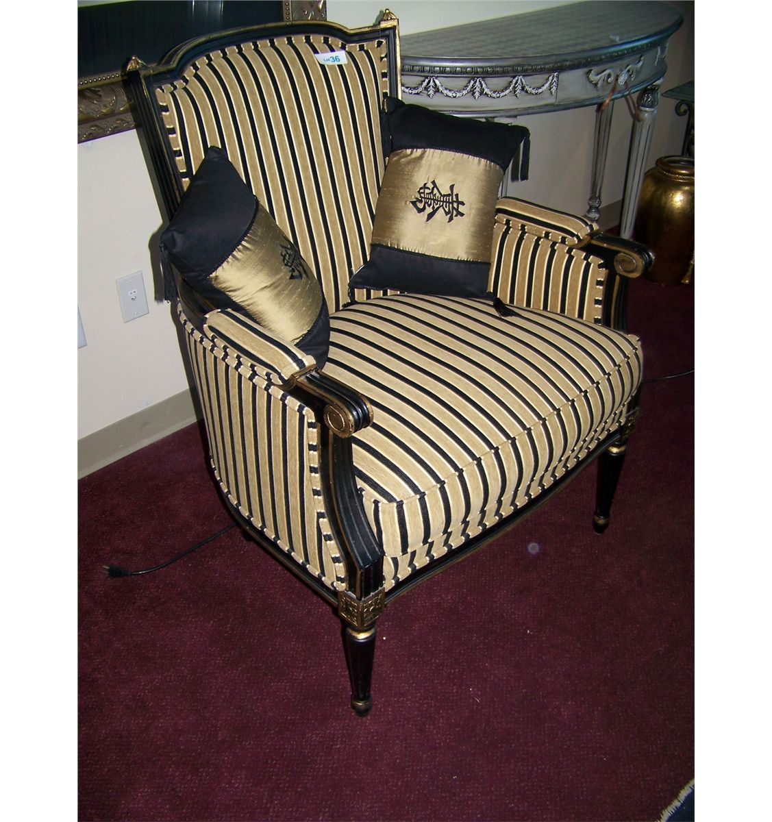 GOLD & BLACK STRIPED WING BACK CHAIR