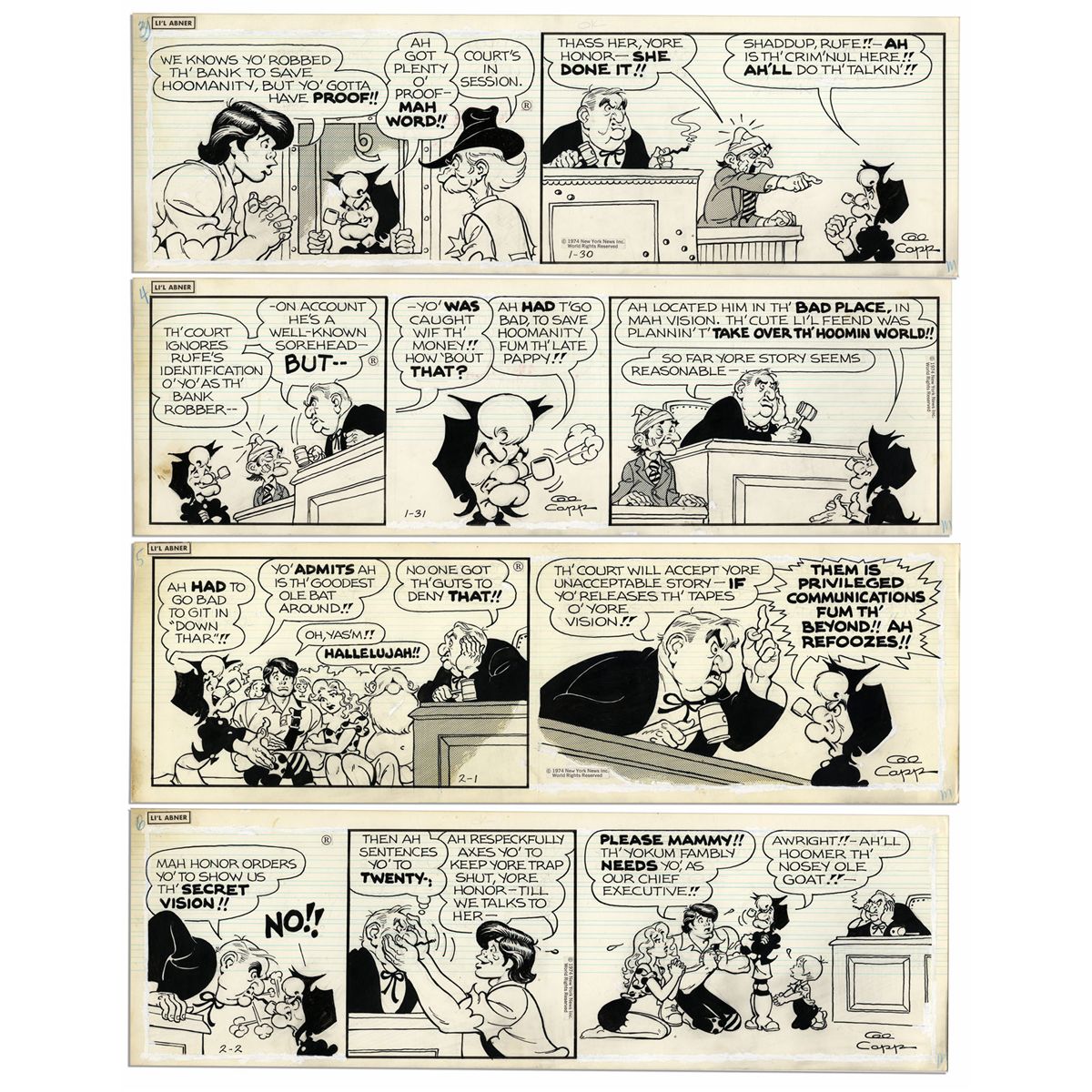 ''Li'l Abner'' Lot of 4 Strips From 1974 Drawn & Signed by Al Capp ...