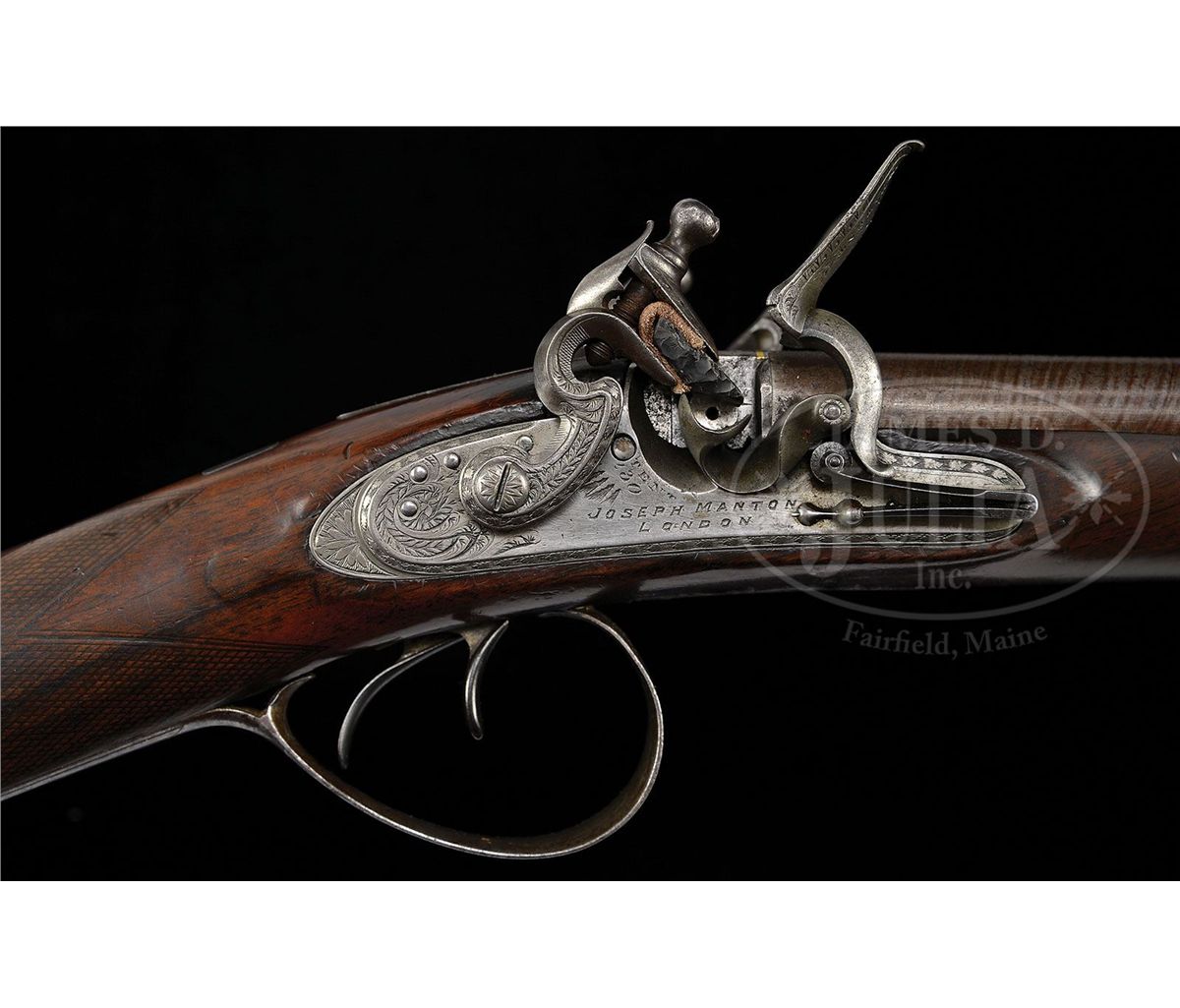 JOSEPH MANTON 18 BORE DOUBLE FLINTLOCK GAME GUN WITH CASE.