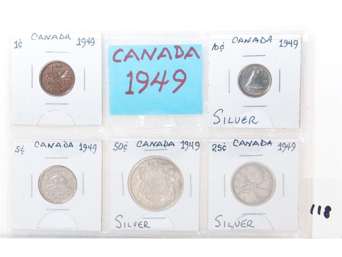 1949 canadian mint coin set; 50cent 25cent 10cent