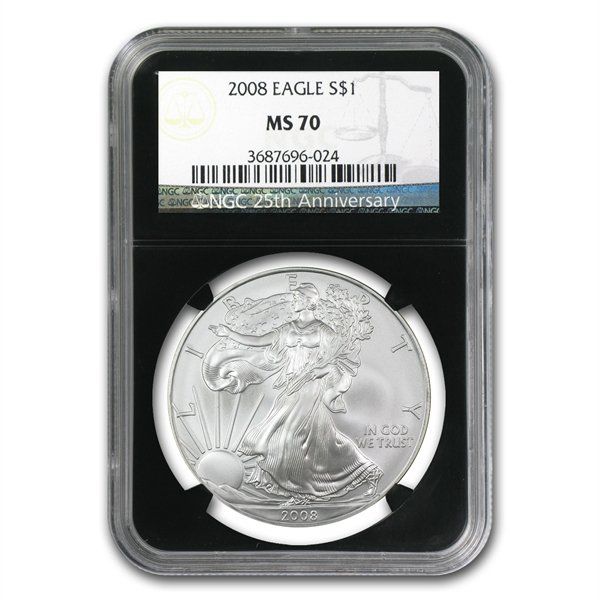 2008-W (Burnished) Silver American Eagle MS-70 NGC
