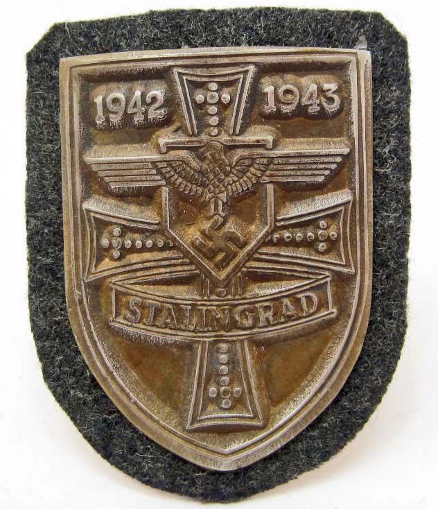 GERMAN NAZI STALINGRAD SHIELD W/ GREEN WOOL & PAPER BACKING