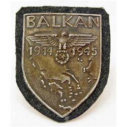 GERMAN NAZI BALKAN SHIELD W/ GREEN WOOL & PAPER BACKING