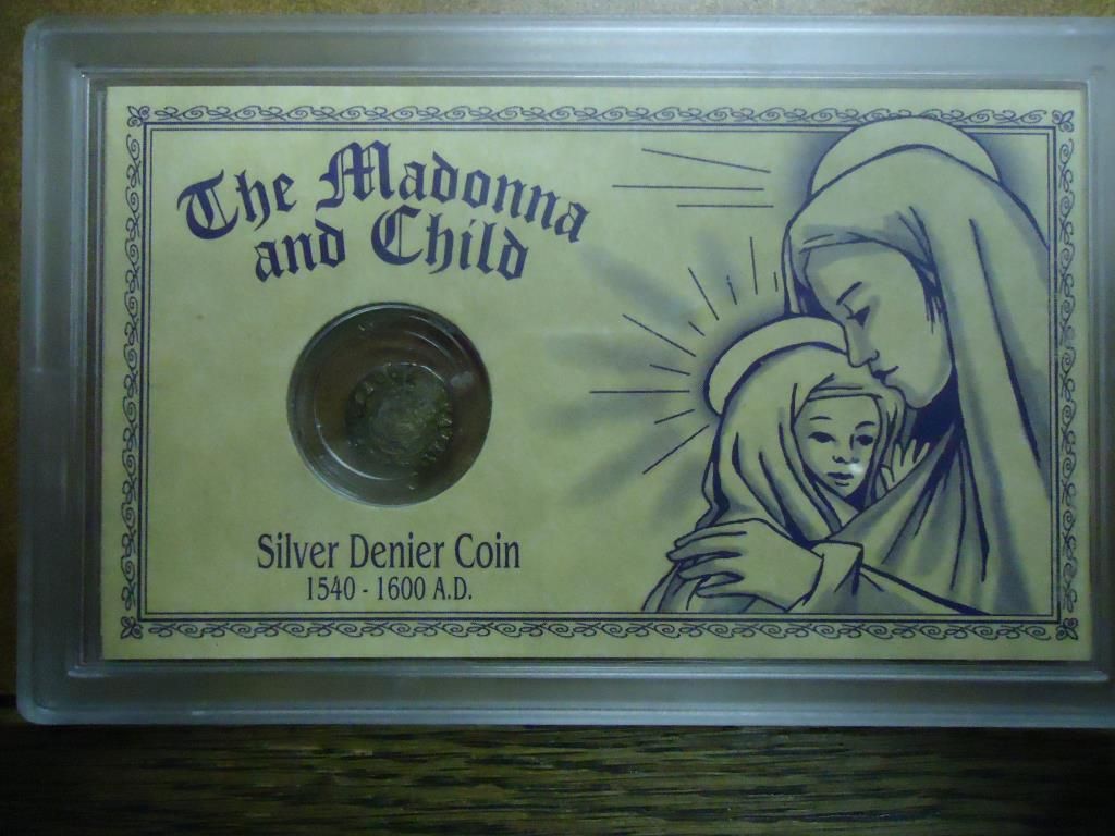 MADONNA & CHILD SILVER DENIER COIN 1540-1600 A.D.