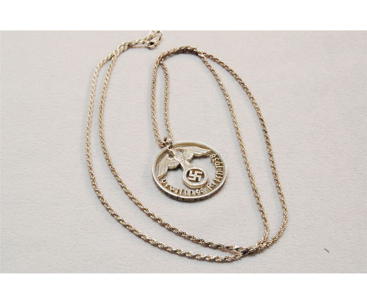 Original WWII Nazi Pendant With Thick Sterling Silver Necklace
