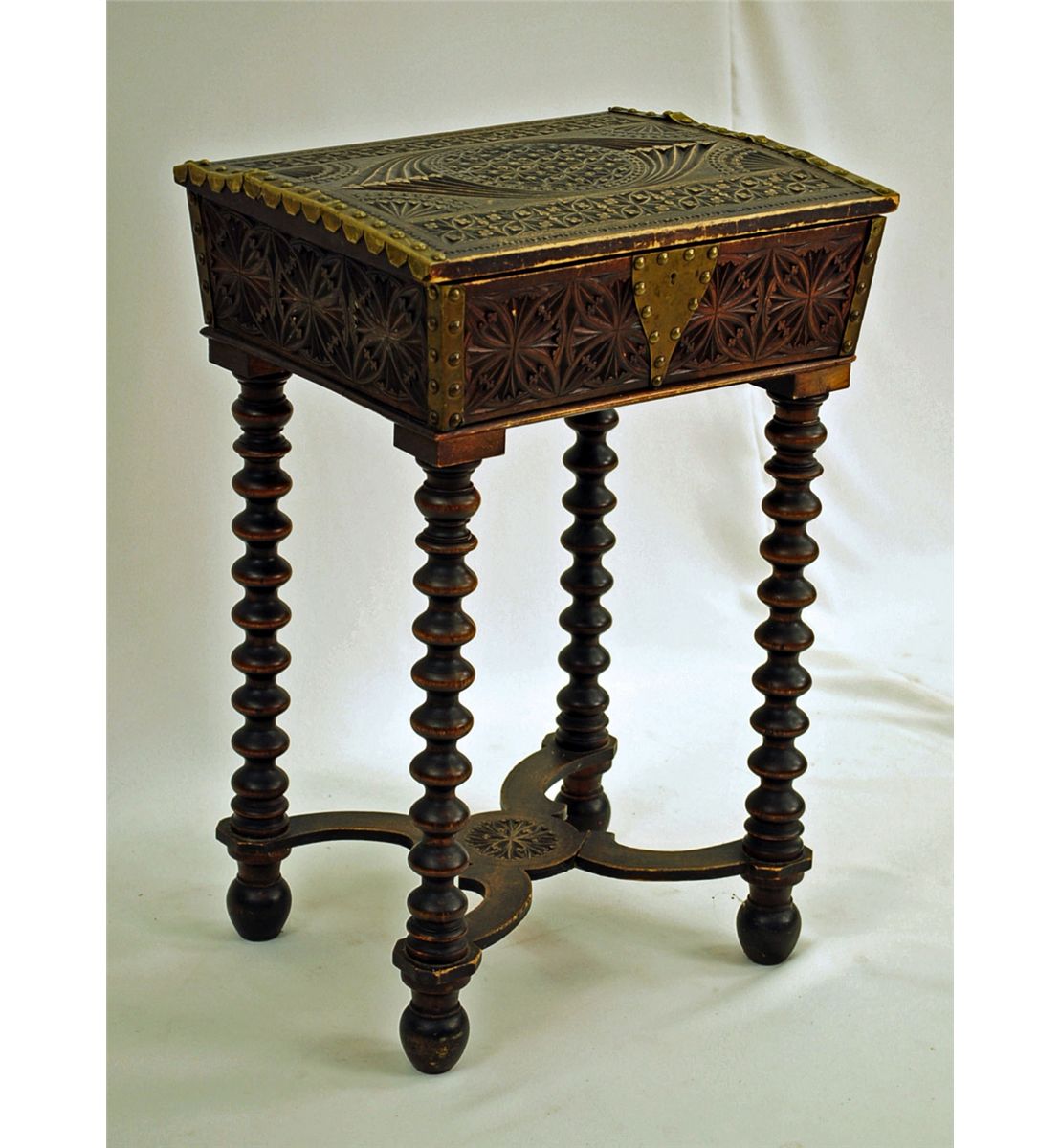 Antique Carved Bible Box On Stand