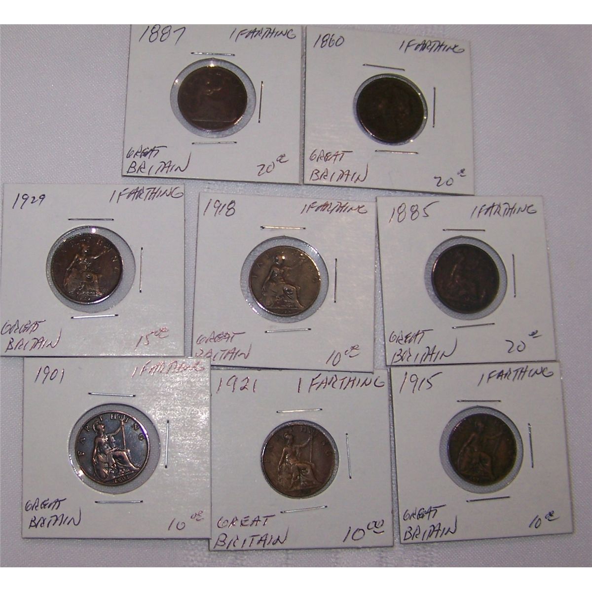 (8X$) RARE BRITISH FARTHINGS 1860-1921 VF-AU+ CONDITION