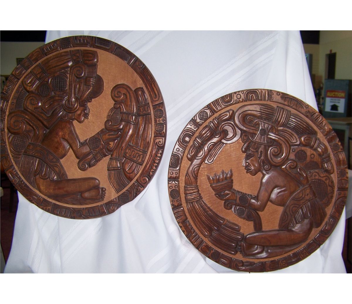 (2x$) CARVED WOOD INCA BAS RELIEF PLAQUES 19"