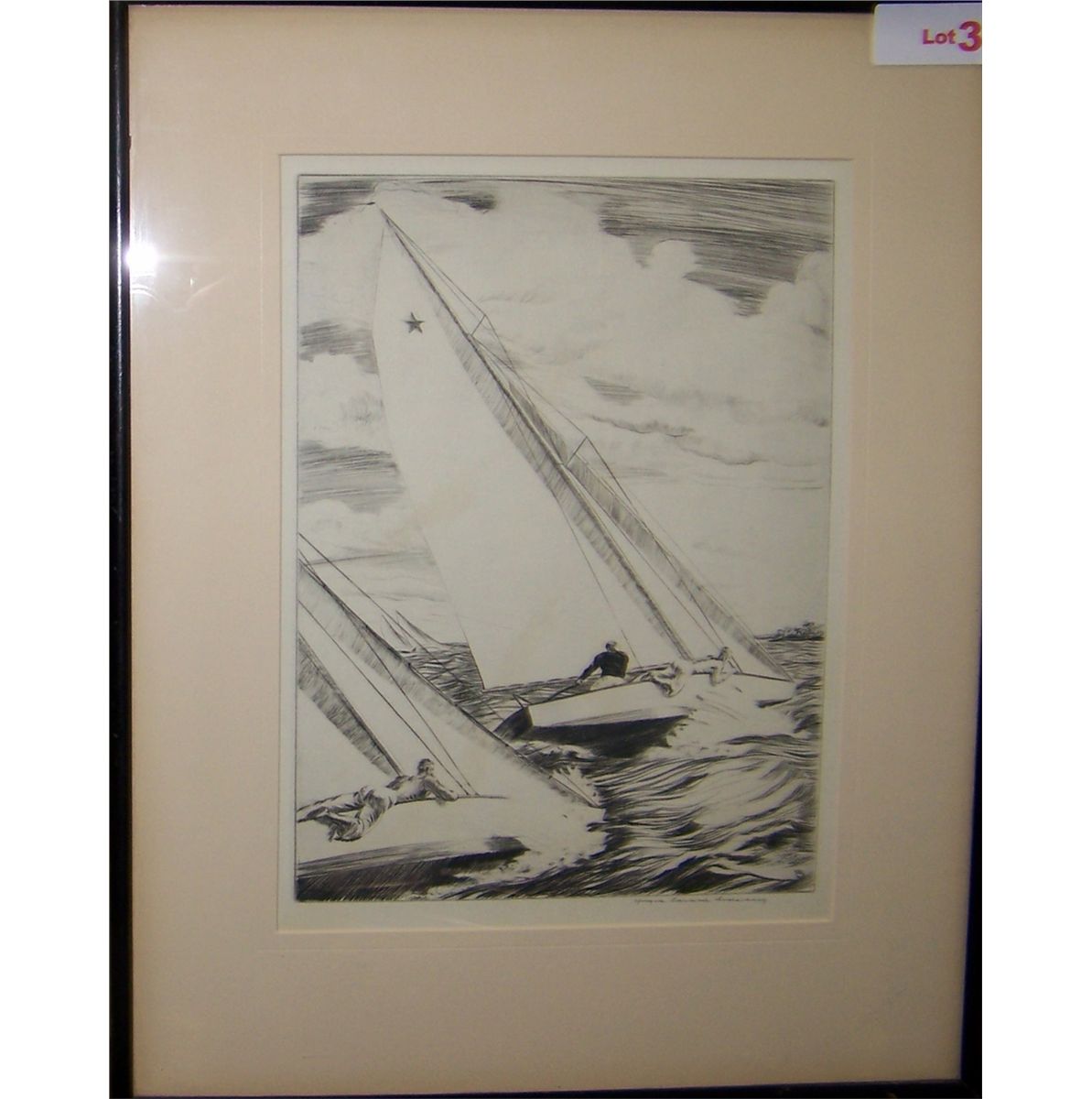 Y E SODERBERG STAR CLASS ORIGINAL HAND SIGNED ETCHING FRAMED 14"T X 15 ...