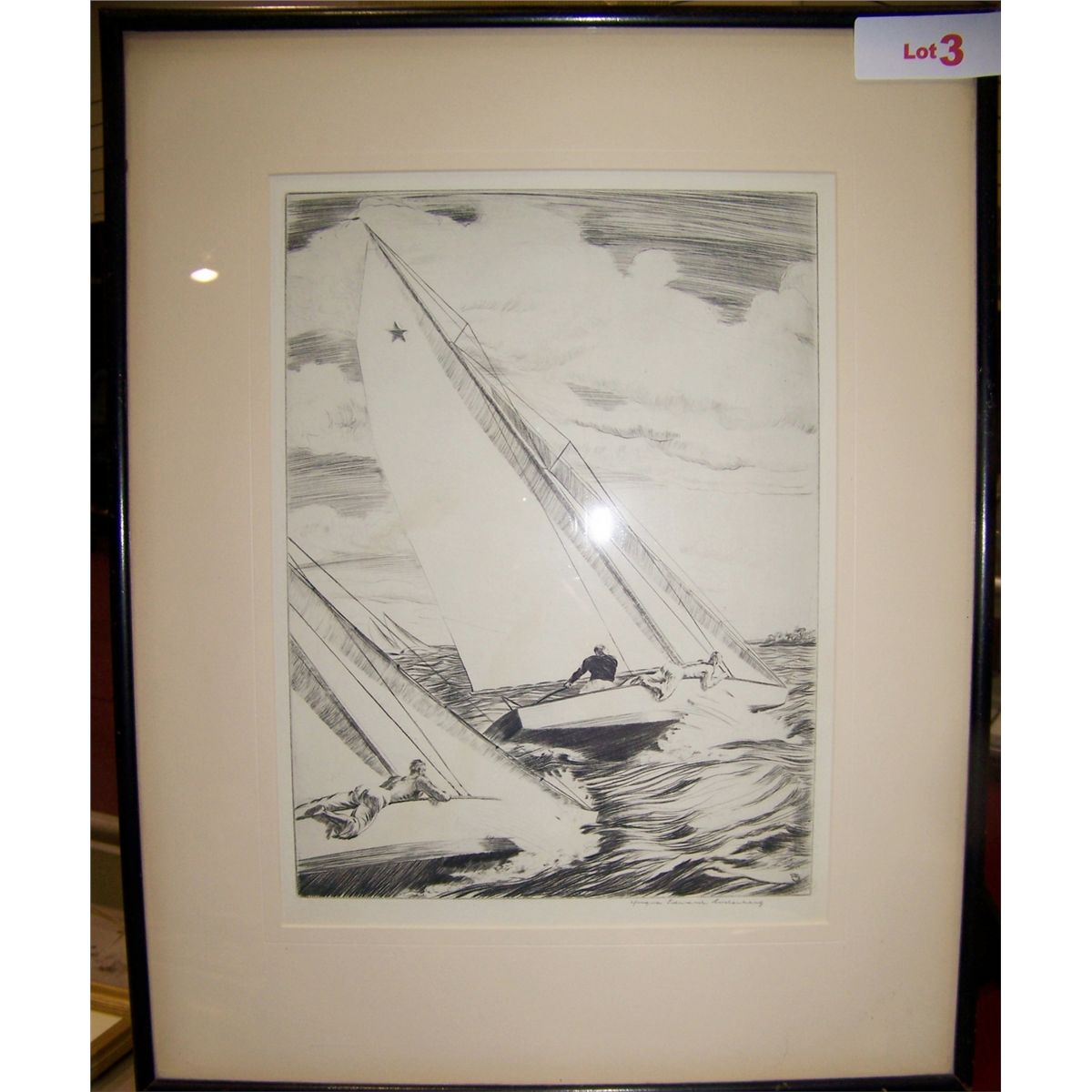 Y E SODERBERG STAR CLASS ORIGINAL HAND SIGNED ETCHING FRAMED 14"T X 15 ...
