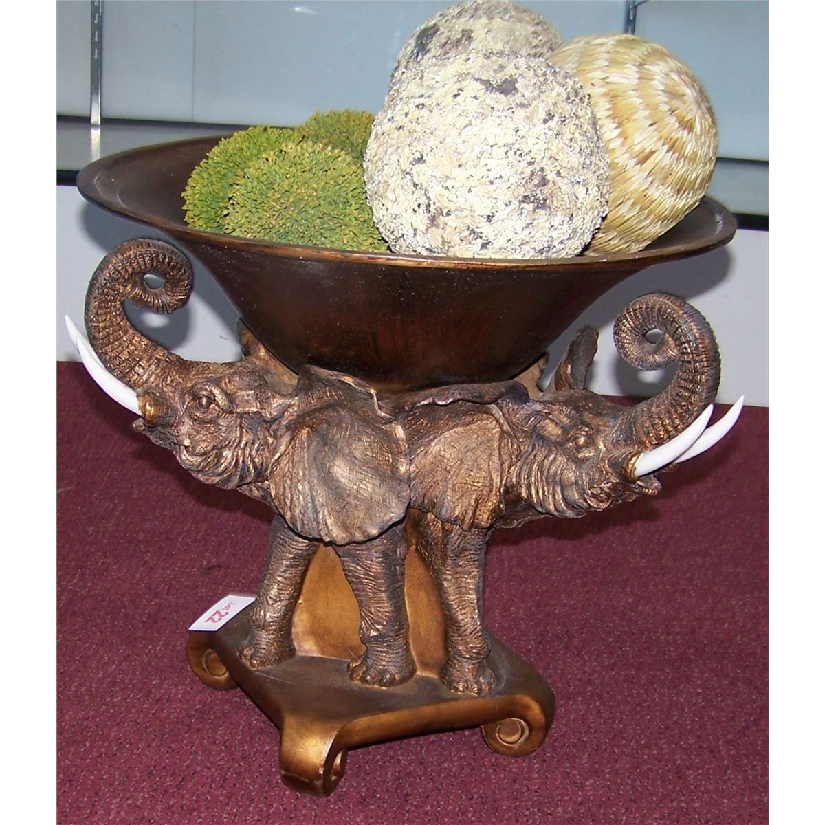 GORGEOUS THREE ELEPHANT CENTERPIECE, WITH DECORATIVE BALLS