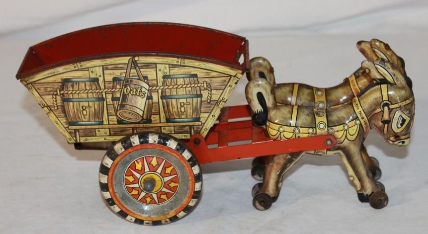 Tin Wind-up Donkeys Pulling Cart Toy