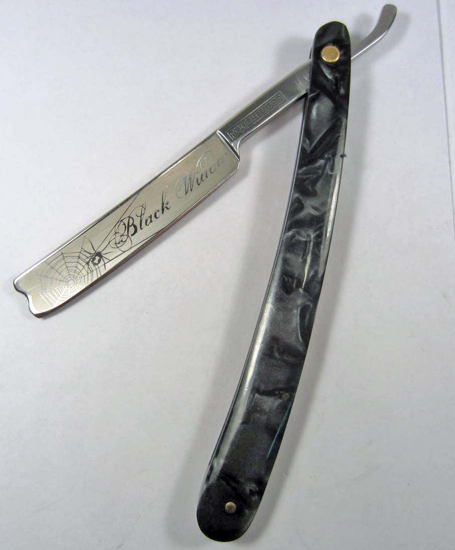 3734 - ROUGH RIDER MIDNIGHT BLACK WIDOW STRAIGHT RAZOR KNIFE